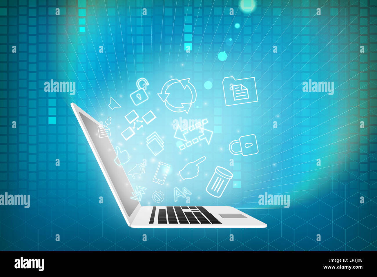 Laptop with matrix background Stock Photo - Alamy