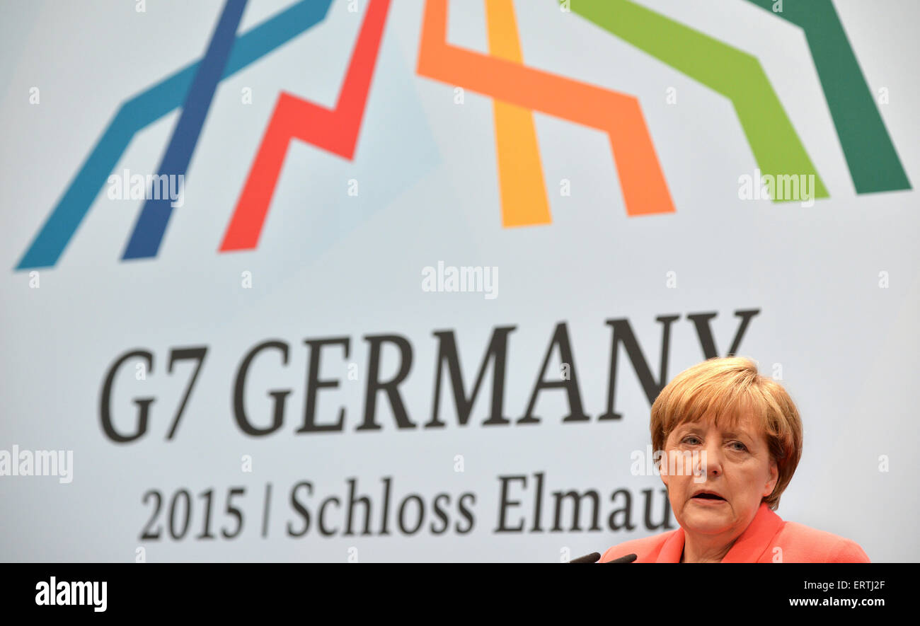 Elmau, Germany. 08th June, 2015. German Chancellor Angela Merkel ...