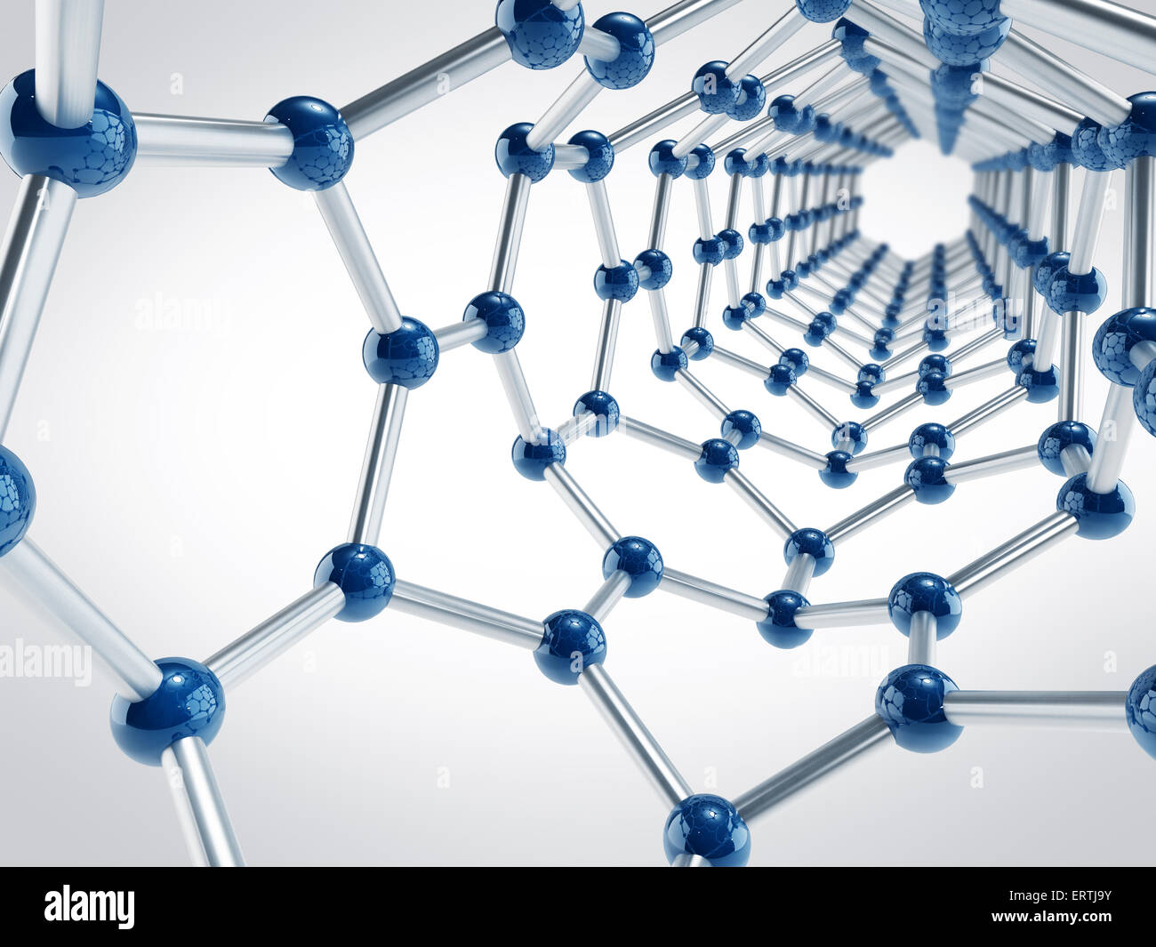 Molecule model with blue and silver color tones isolated on white ...