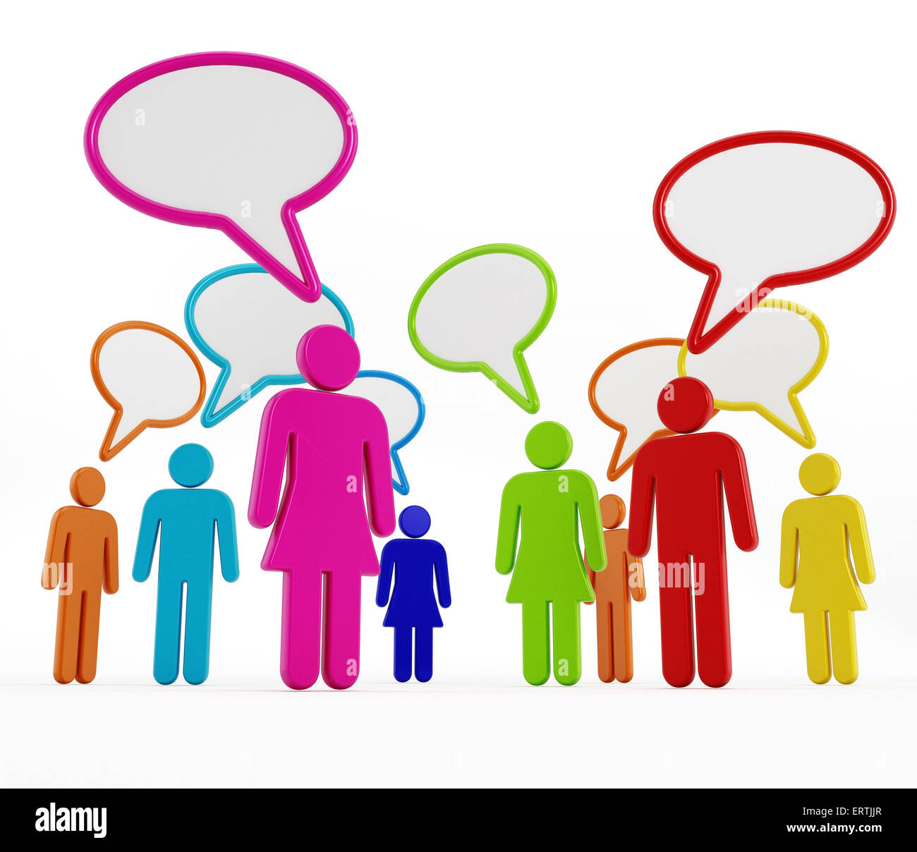 Multi-colored people with speech balloons isolated on white background ...