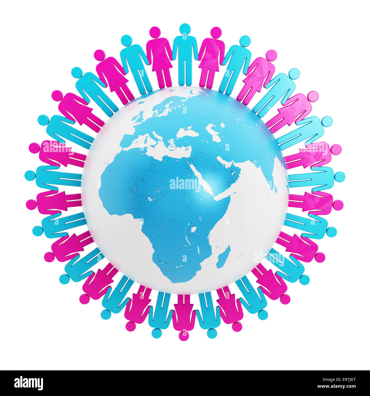 People holding hands around the Earth isolated on white background ...