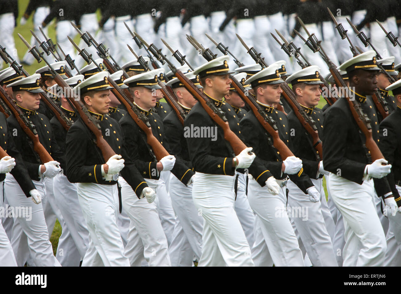 US Naval Academy cadets in formal dress march in the annual Color ...