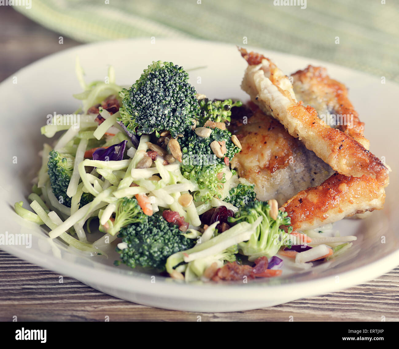 Fried Fish Fillets and Salad Stock Photo - Alamy