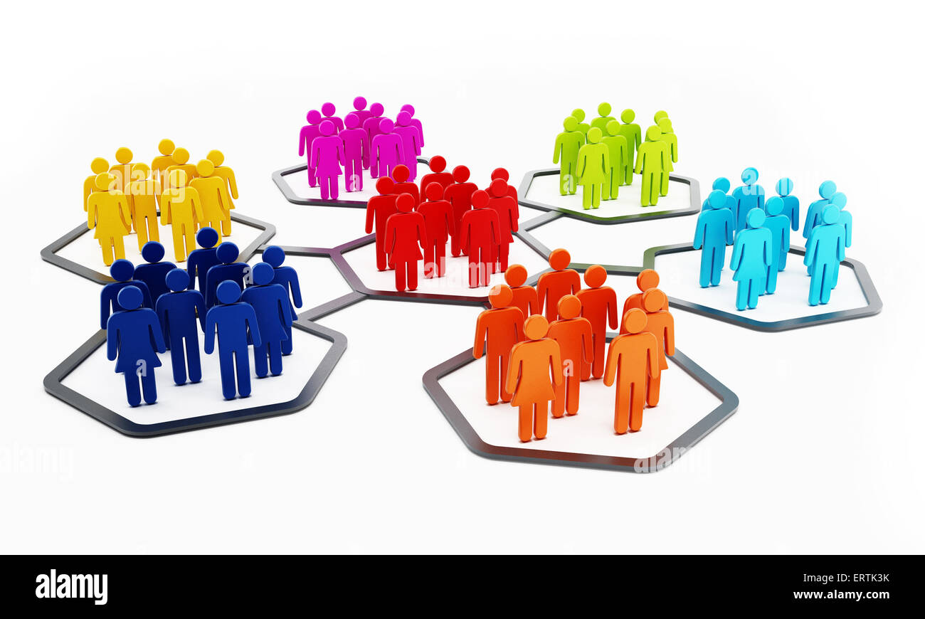 Multi-colored people in hexagonal shapes attached to each other Stock ...