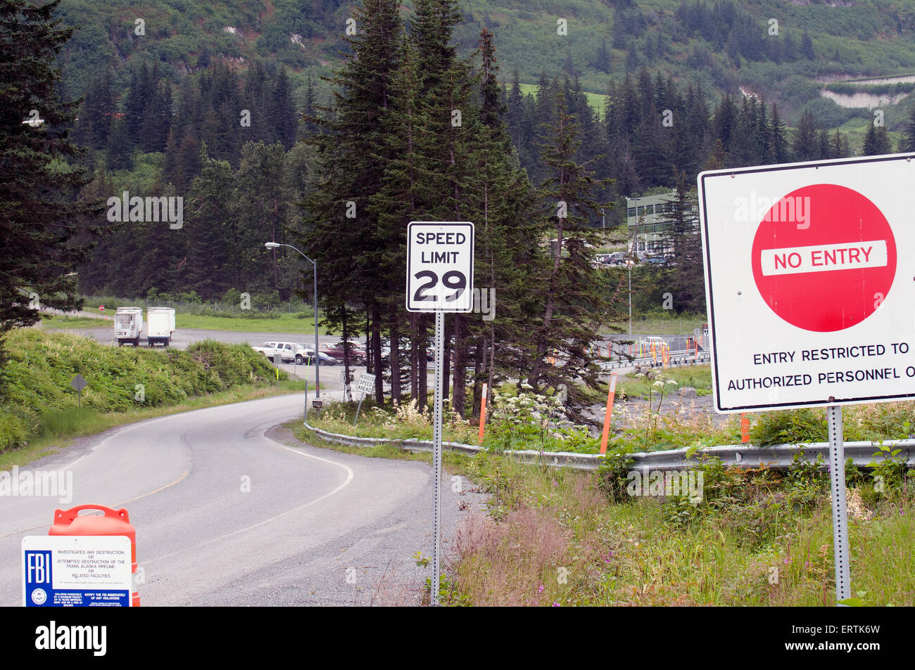 Road leading into terminal at the end of the Alaskan pipeline Stock ...
