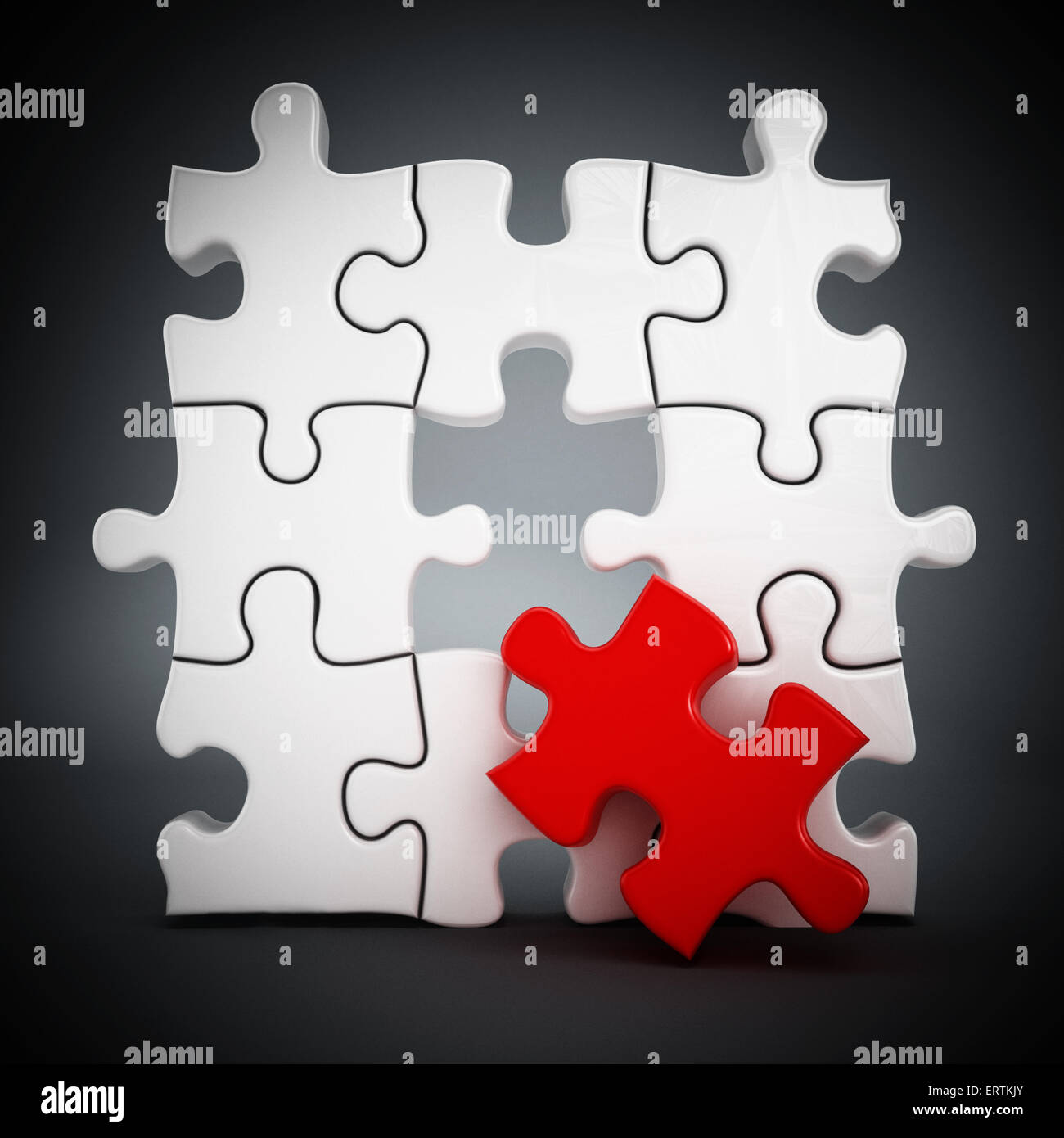 Puzzle with one red part missing isolated on white background Stock ...