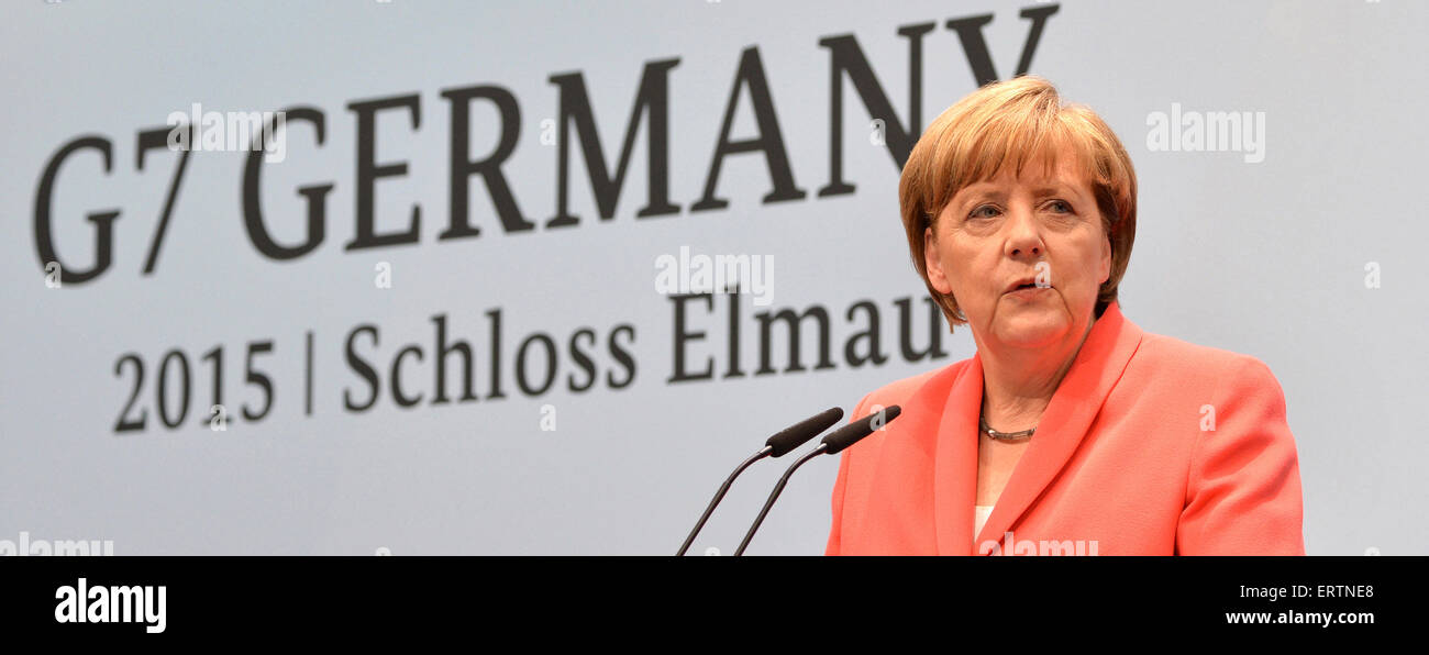 Elmau, Germany. 08th June, 2015. German Chancellor Angela Merkel ...