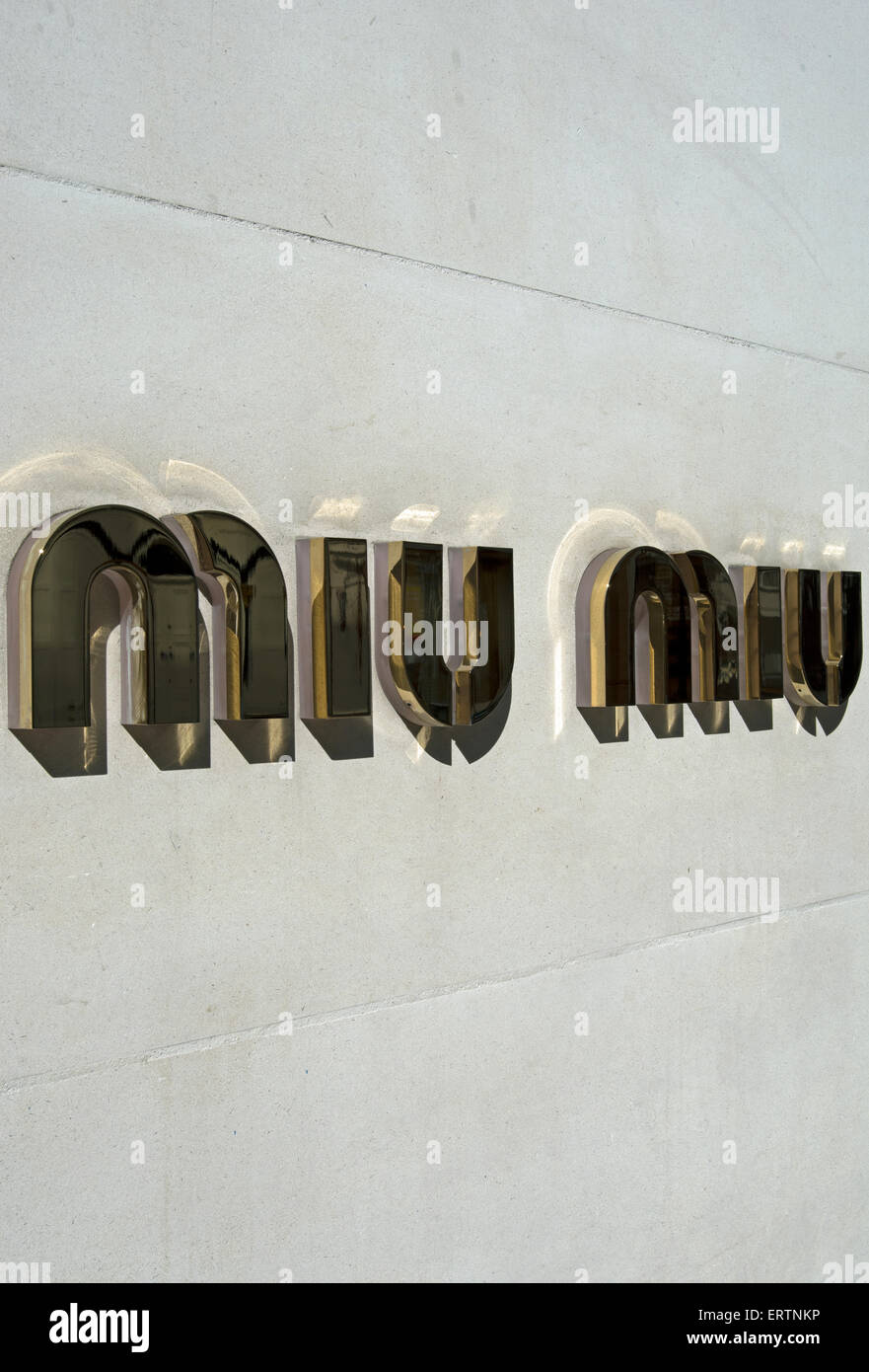 name of miu miu on exterior wall of a branch of the women's luxury ...