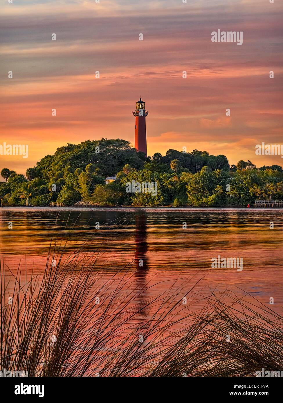 Jupiter Inlet Lighthouse at sunset along the Loxahatchee River and ...