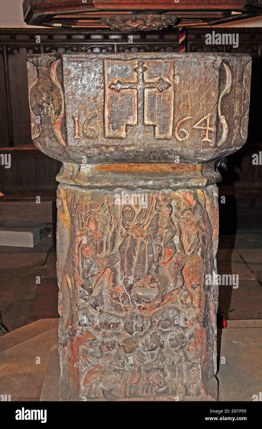 The ancient Font, All Saints Church, Rothbury Northumberland.Pedestal ...