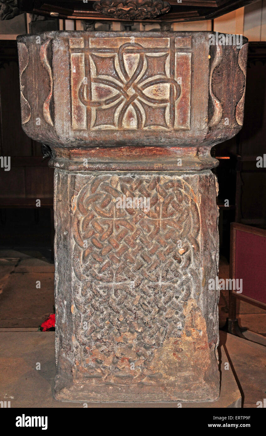 The Ancient Font in All Saints Church, Rothbury, Northumberland. Bowl ...