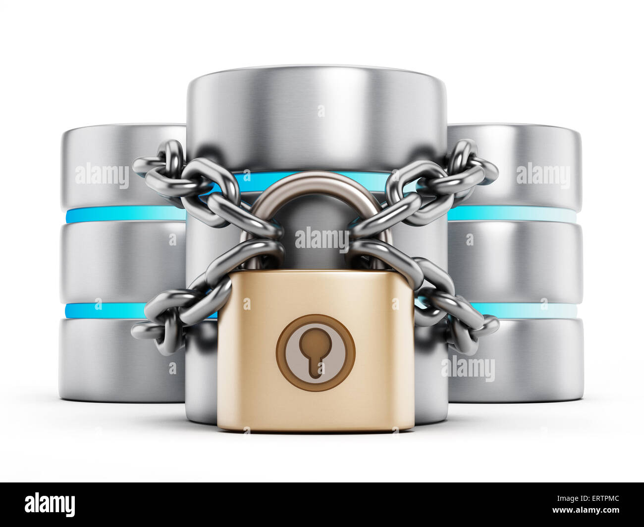 Network security concept, a padlock chained to the data storage server ...