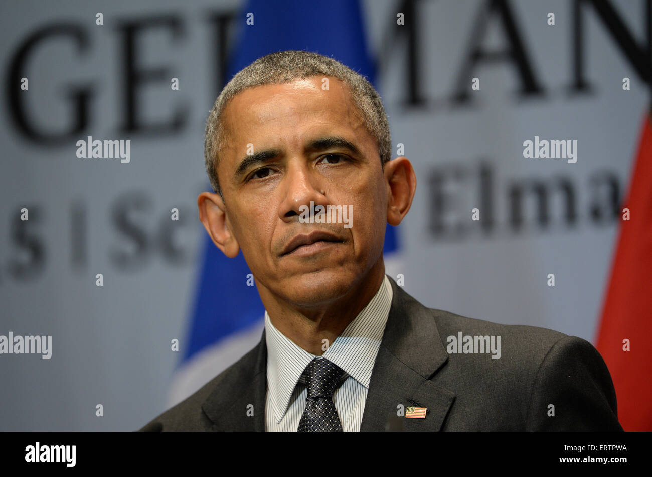 Elmau, Germany. 08th June, 2015. US President Barack Obama delivers a ...