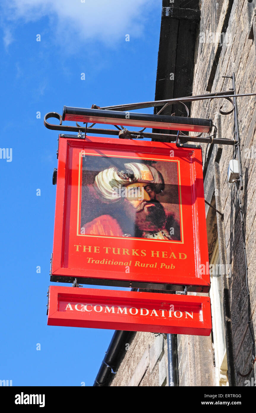 Sign for The Turks Head public house, Rothbury, Northumberland Stock ...
