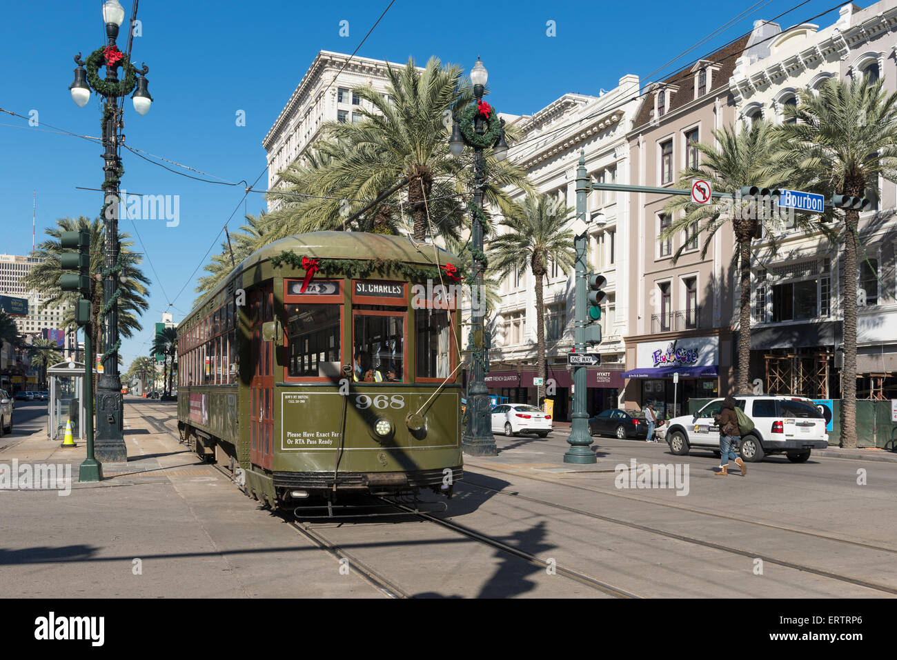 Streetcar tram on Canal Street, New Orleans French Quarter, Louisiana ...