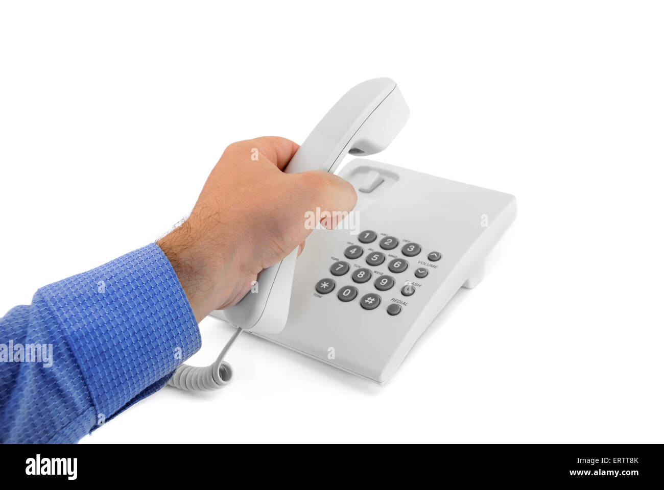 telephone with hand isolated on white background Stock Photo - Alamy