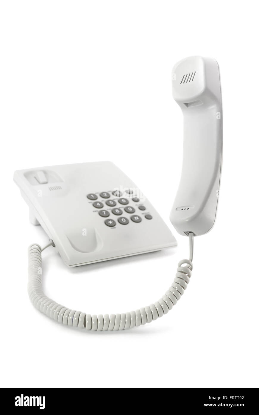 Simple white phone with the lifted tube isolated Stock Photo - Alamy