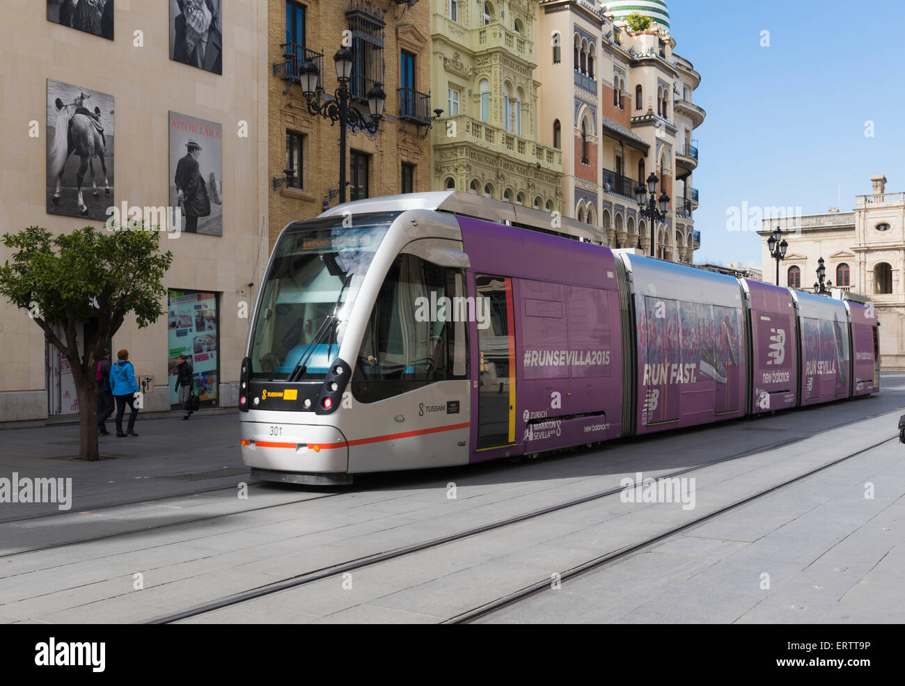 Streetcar tram in Seville city center, Spain, Europe Stock Photo - Alamy
