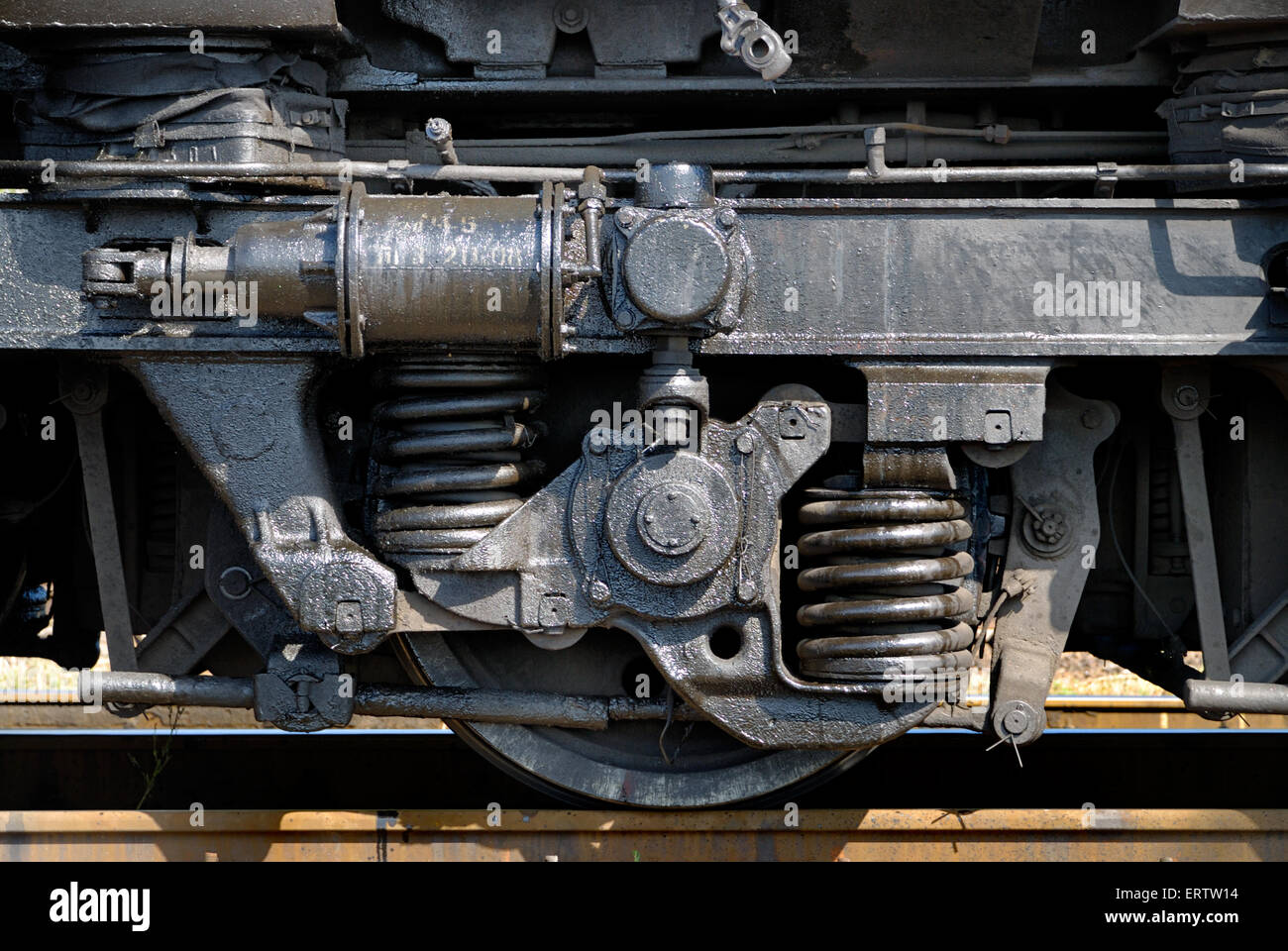 Wheel of the old mechanism of the railway diesel tractor Stock Photo ...