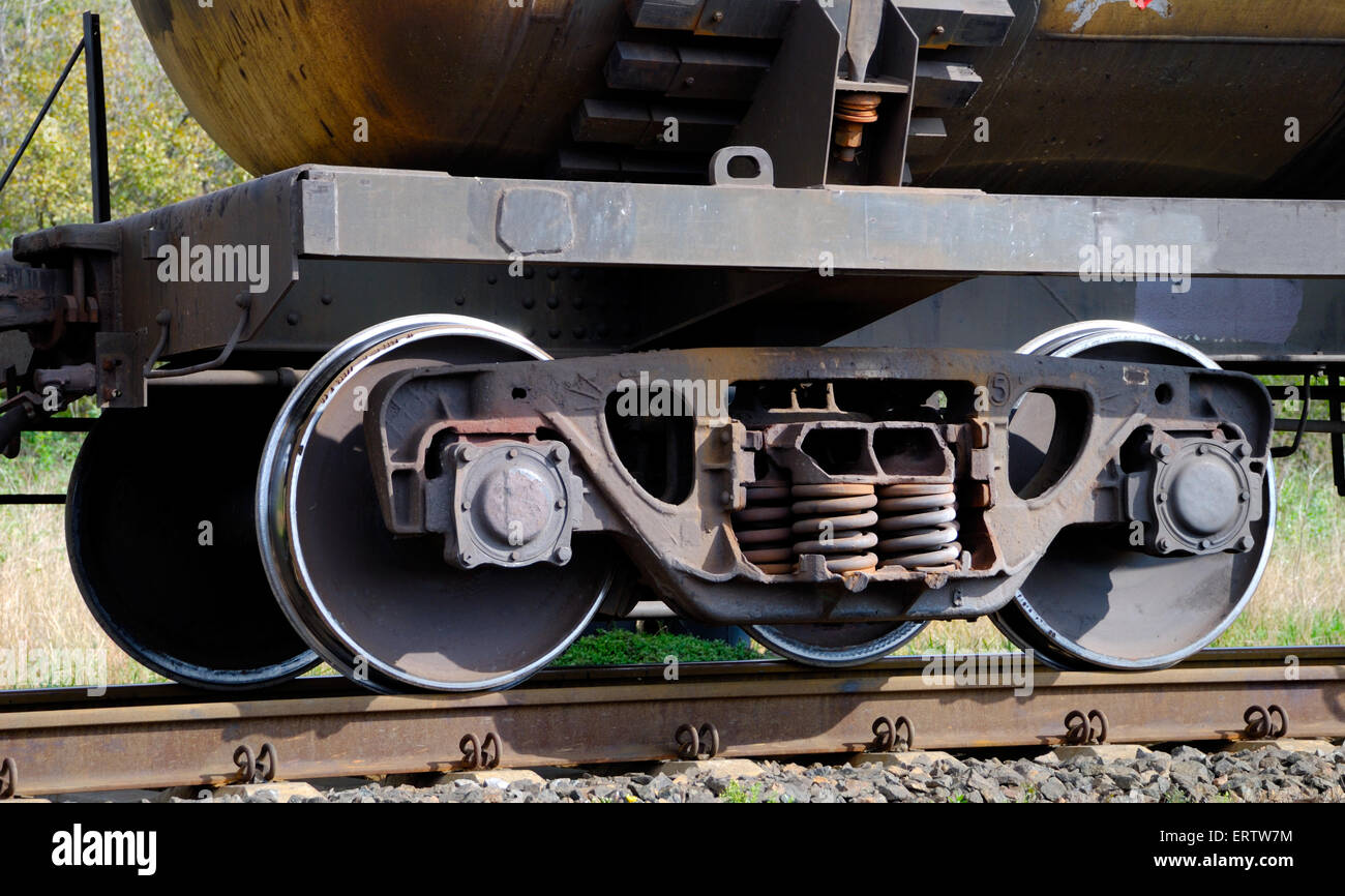 The wheel mechanism of the train with the tank Stock Photo - Alamy