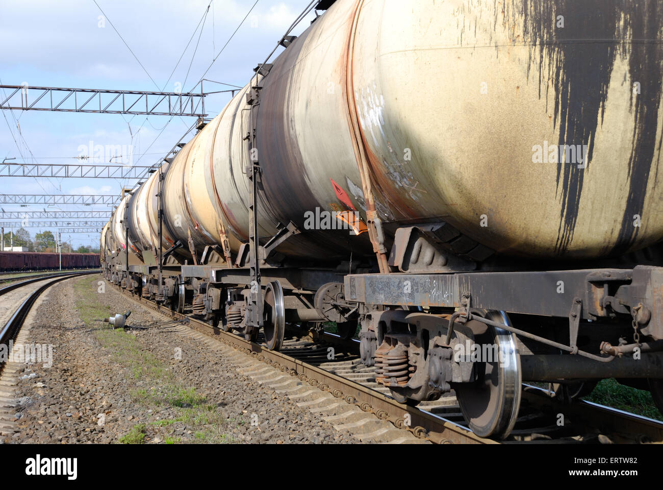 Set of tanks with oil and fuel transport by rail Stock Photo - Alamy