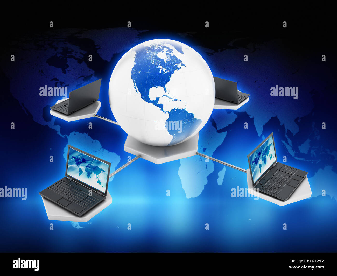 Global computer network on blue abstract background Stock Photo - Alamy