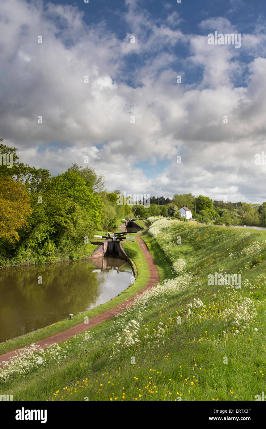 Sunrise over the Lock flight on the Worcester & Birmingham Canal near ...