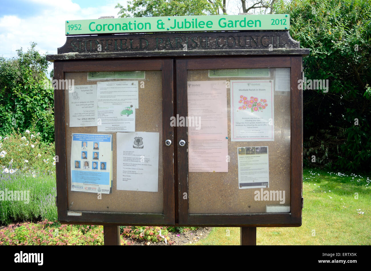 A noticeboard outside the Coronation and Jubille Garden at Three Mile ...
