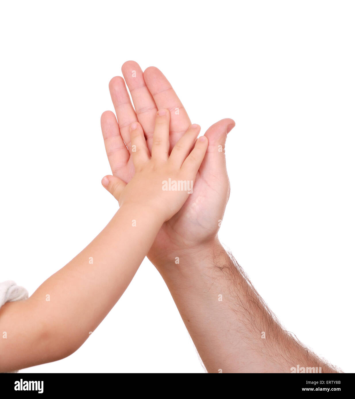 Hand shake of the child and father isolated Stock Photo - Alamy