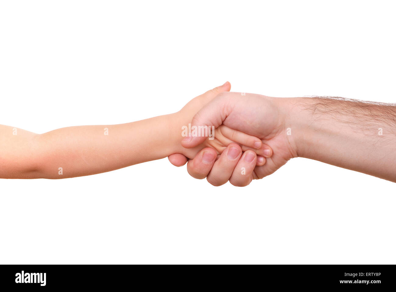Hand shake of the child and father isolated Stock Photo - Alamy