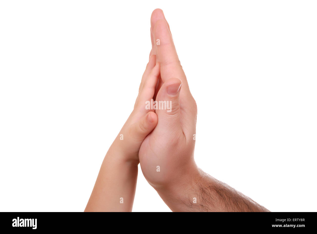 Hand shake of the child and father isolated Stock Photo - Alamy