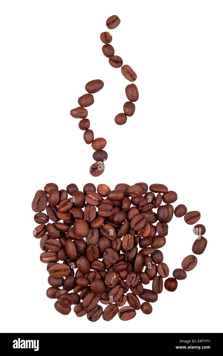 Grains of coffee in the form of cup with steam isolated Stock Photo - Alamy
