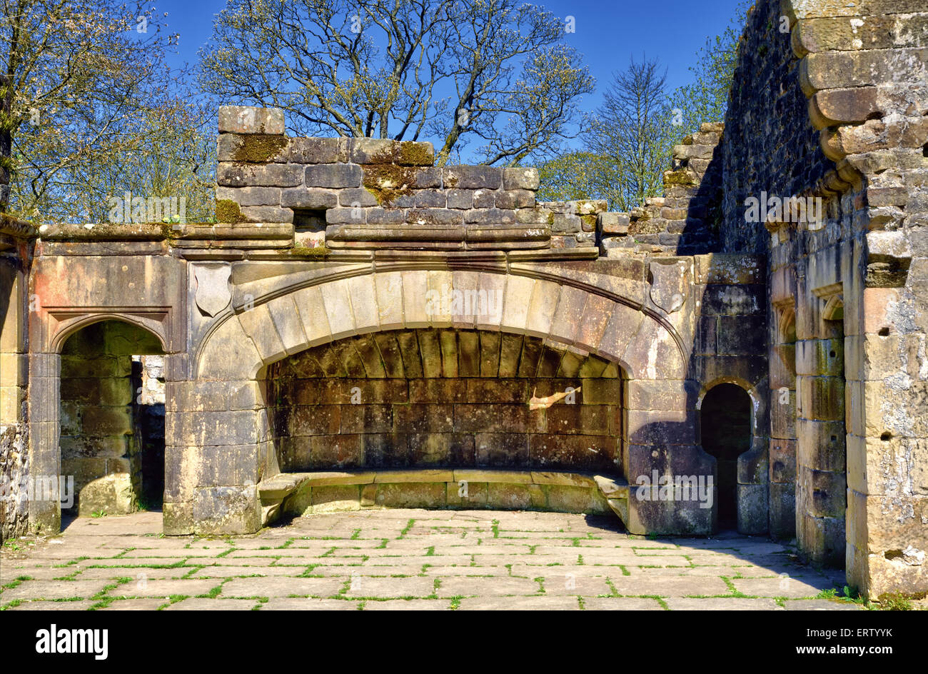 The fireplace of ruined Wycoller Hall Stock Photo - Alamy