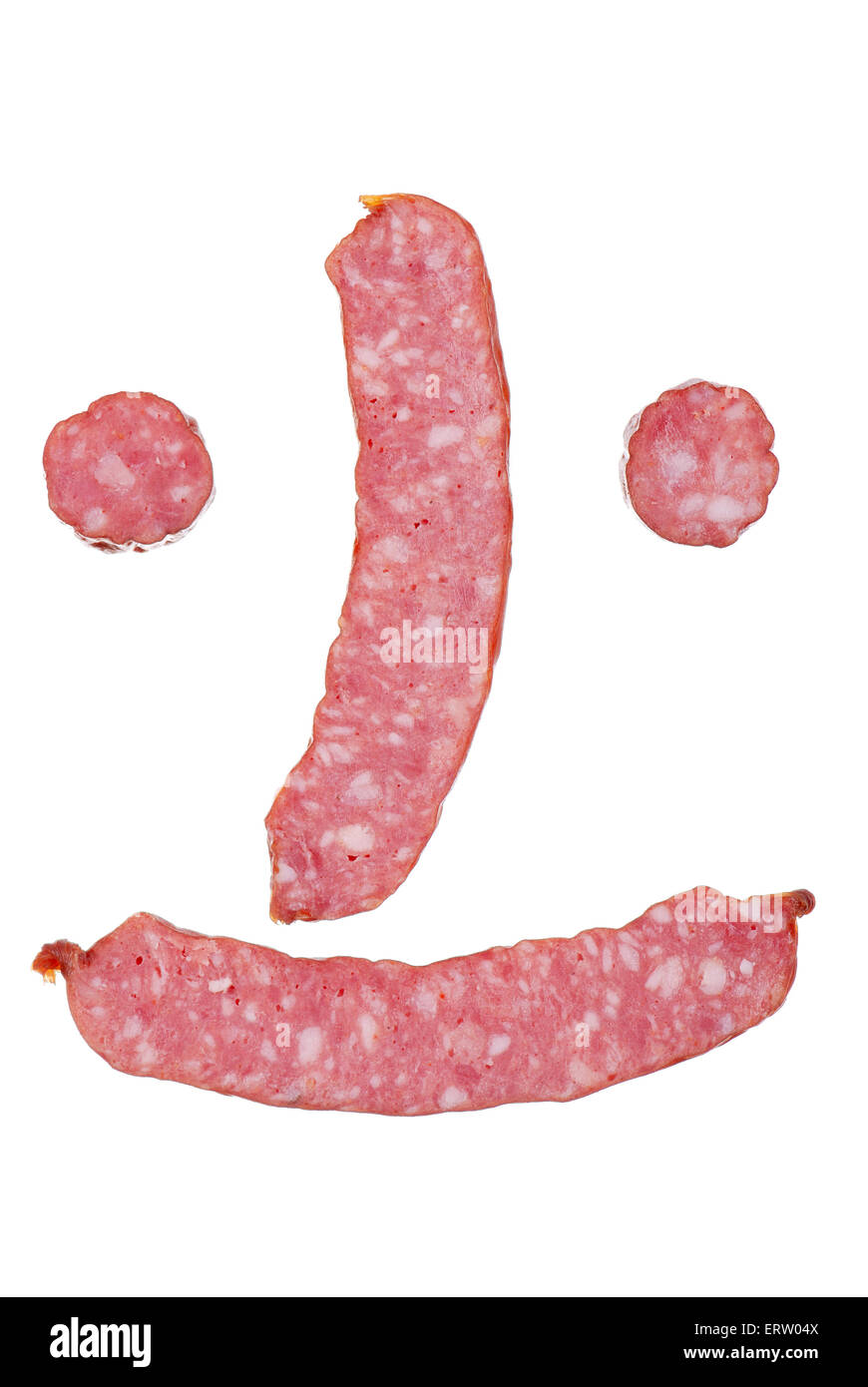 The cut sausage in the form of smile face isolated Stock Photo - Alamy