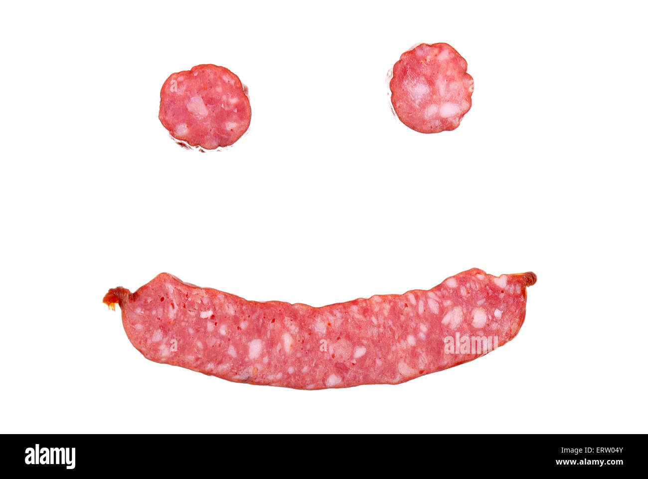 The cut sausage in the form of smile face isolated Stock Photo - Alamy