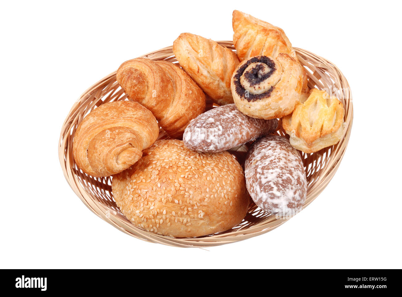 Fresh buns in basket isolated on white Stock Photo - Alamy