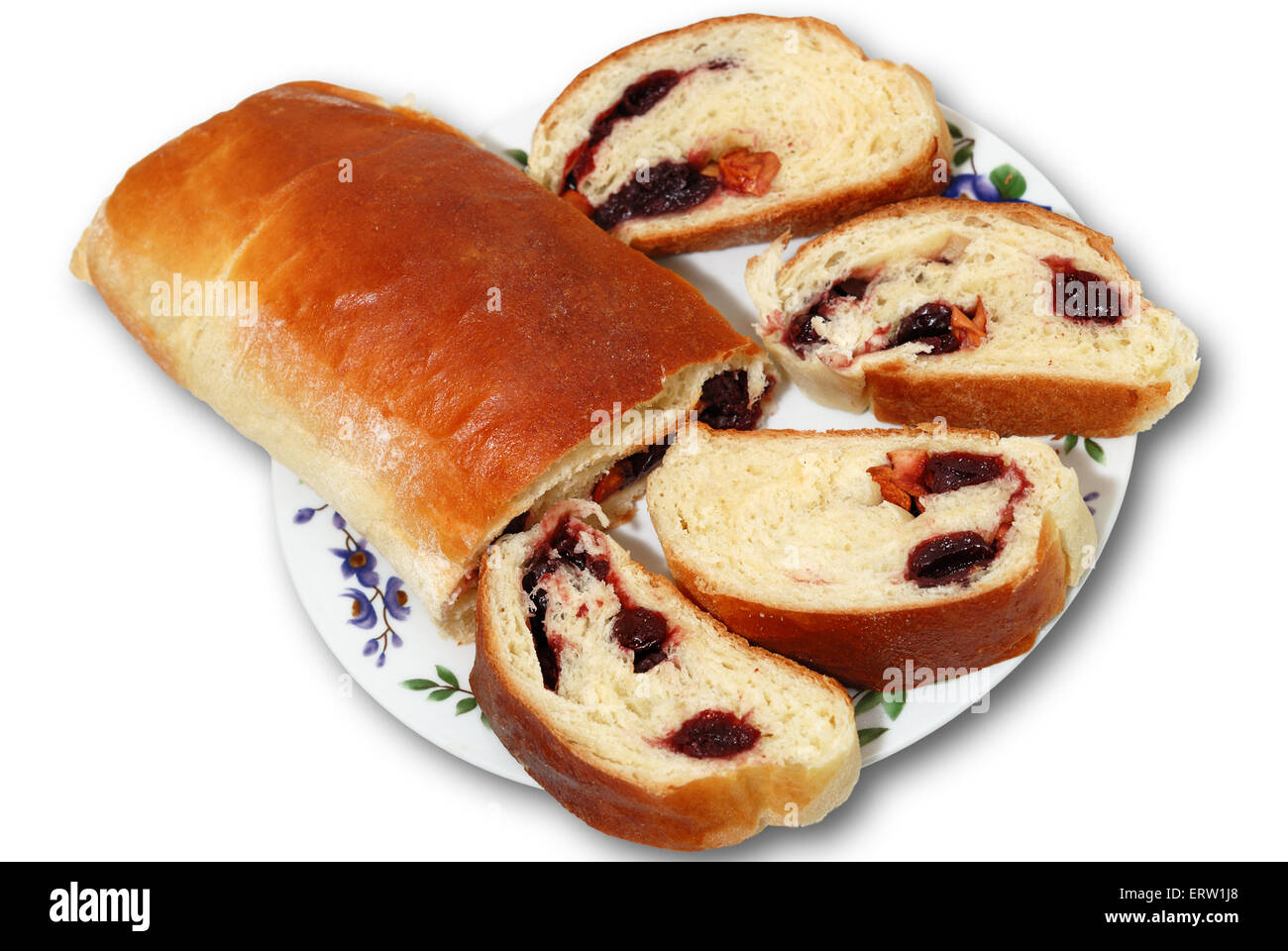 The cut roll with jam on a plate isolated Stock Photo - Alamy