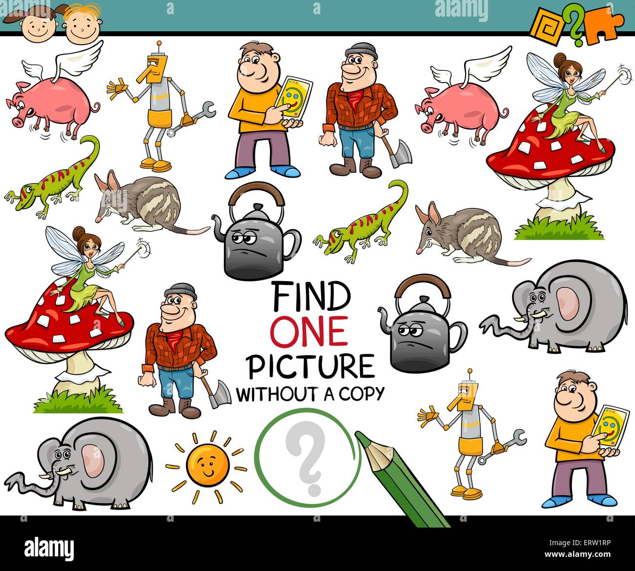 Cartoon Illustration of Finding Single Picture without a Pair ...