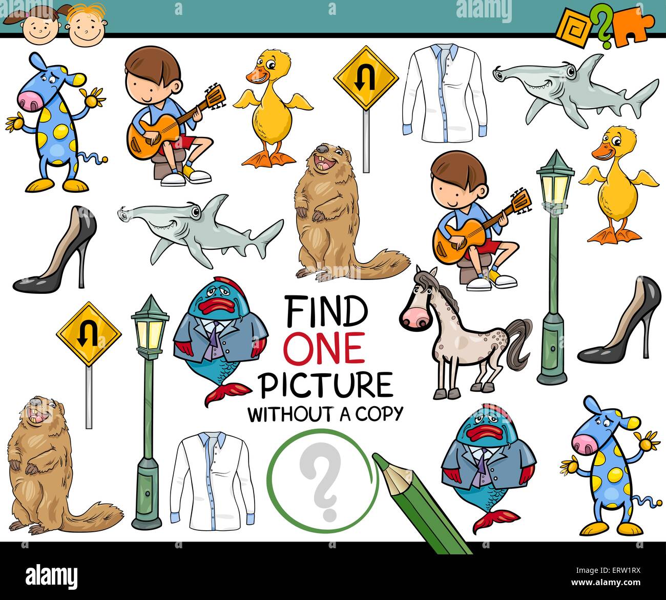 Cartoon Illustration of Finding Single Picture without a Pair ...