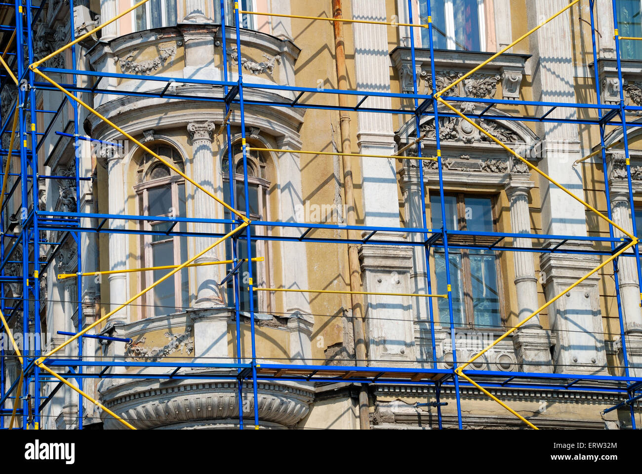 The scaffolding near a facade of a building for restoration Stock Photo ...