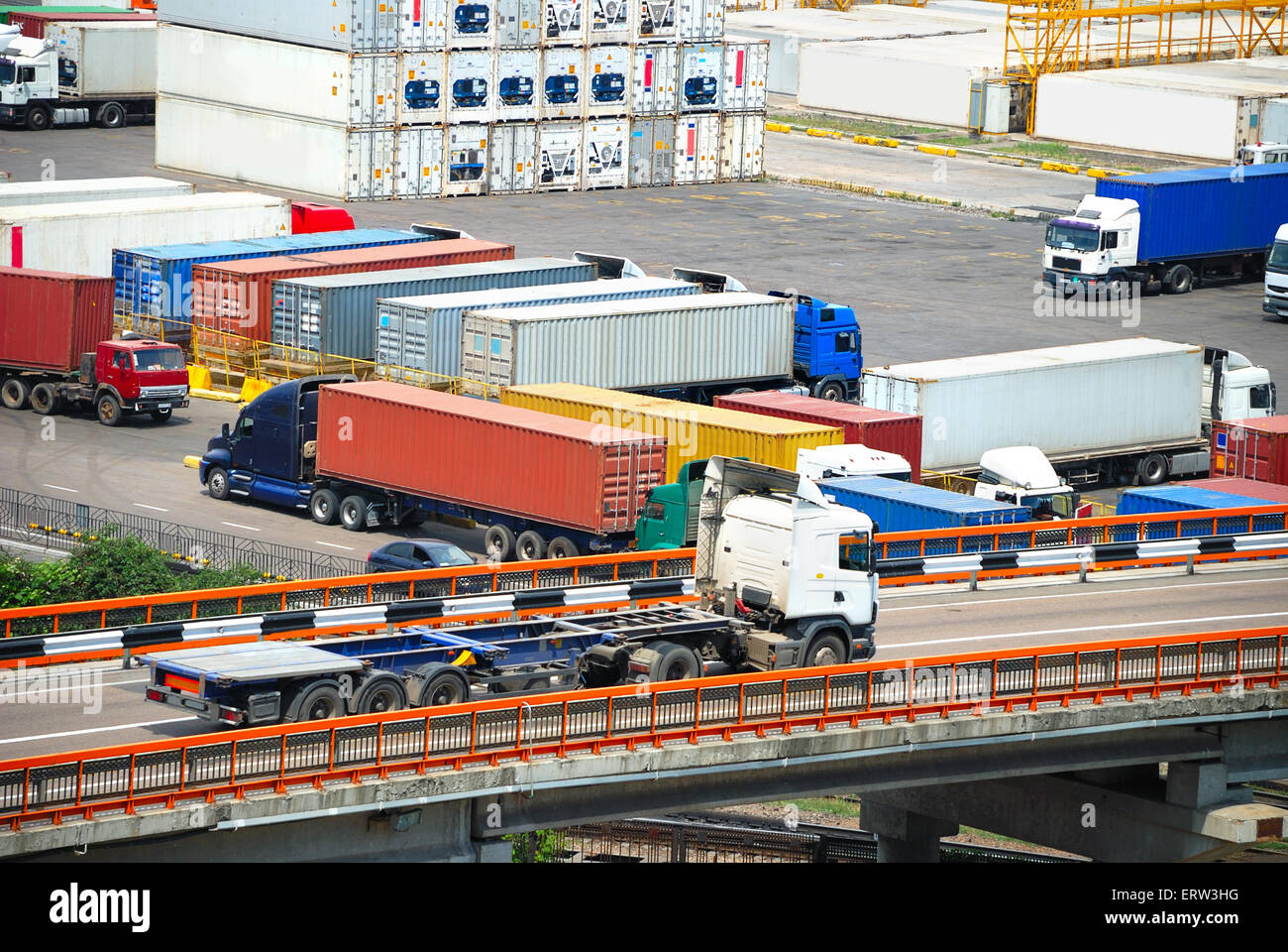 Port warehouse with containers and industrial cargoes Stock Photo - Alamy