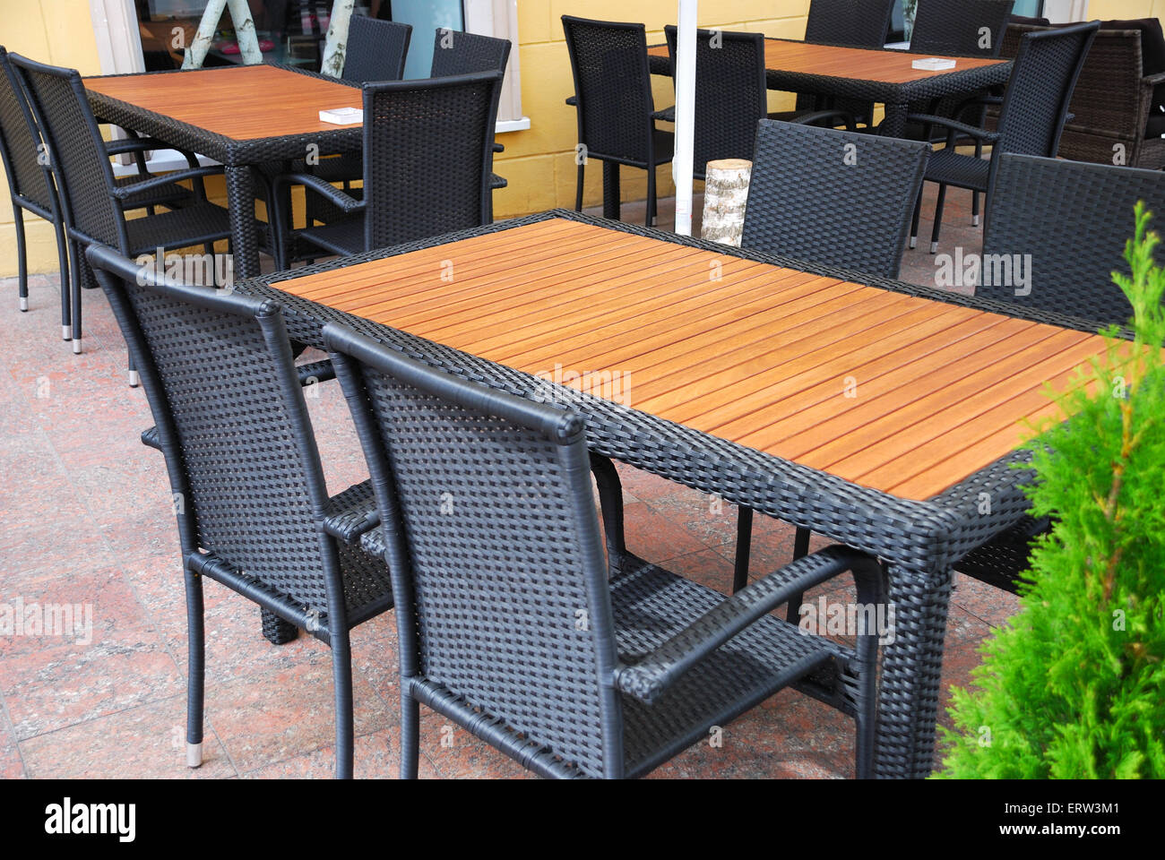 Interior of a summer open-air cafe Stock Photo - Alamy