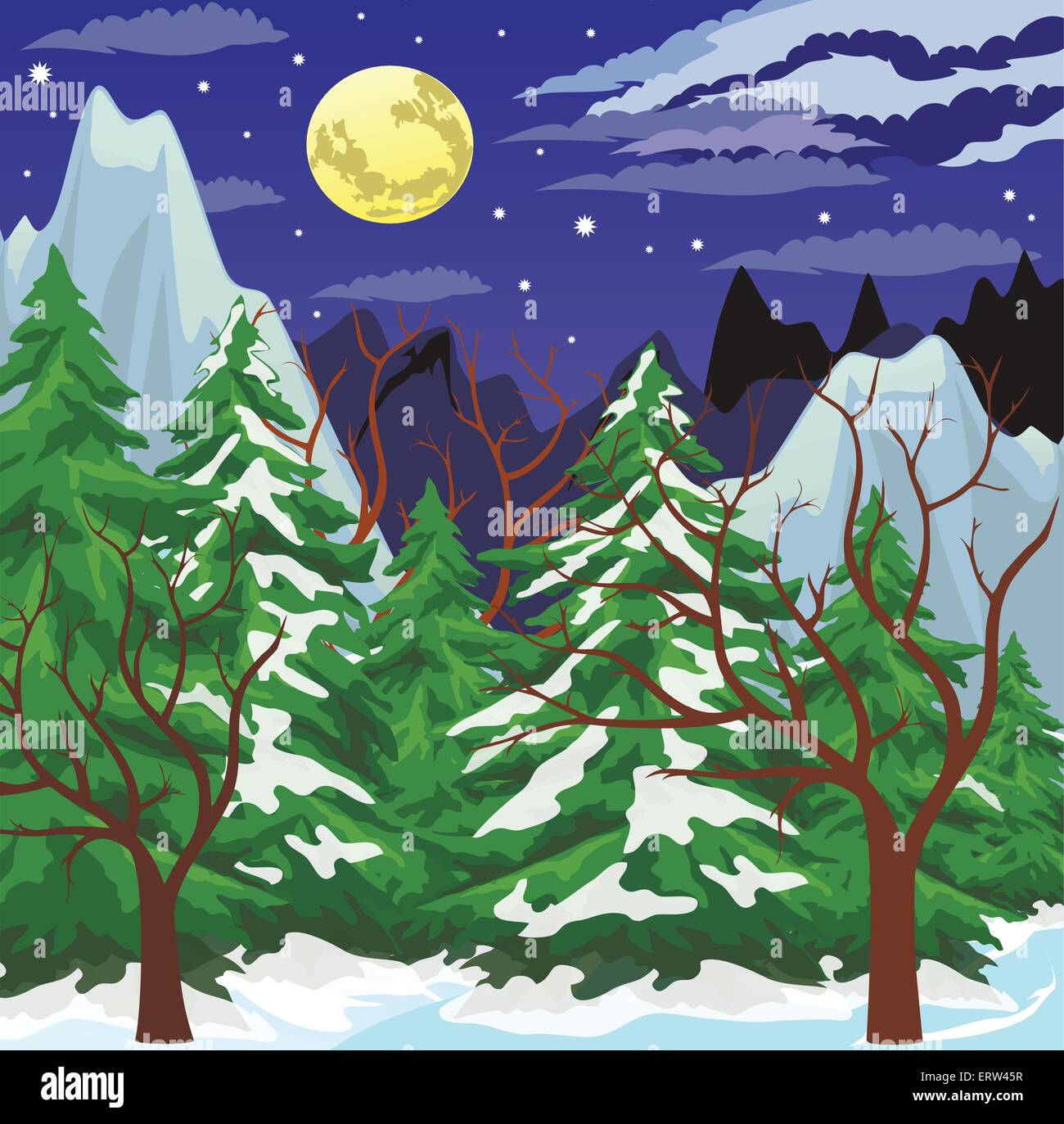 Nighttime mountain view Stock Vector Images - Alamy
