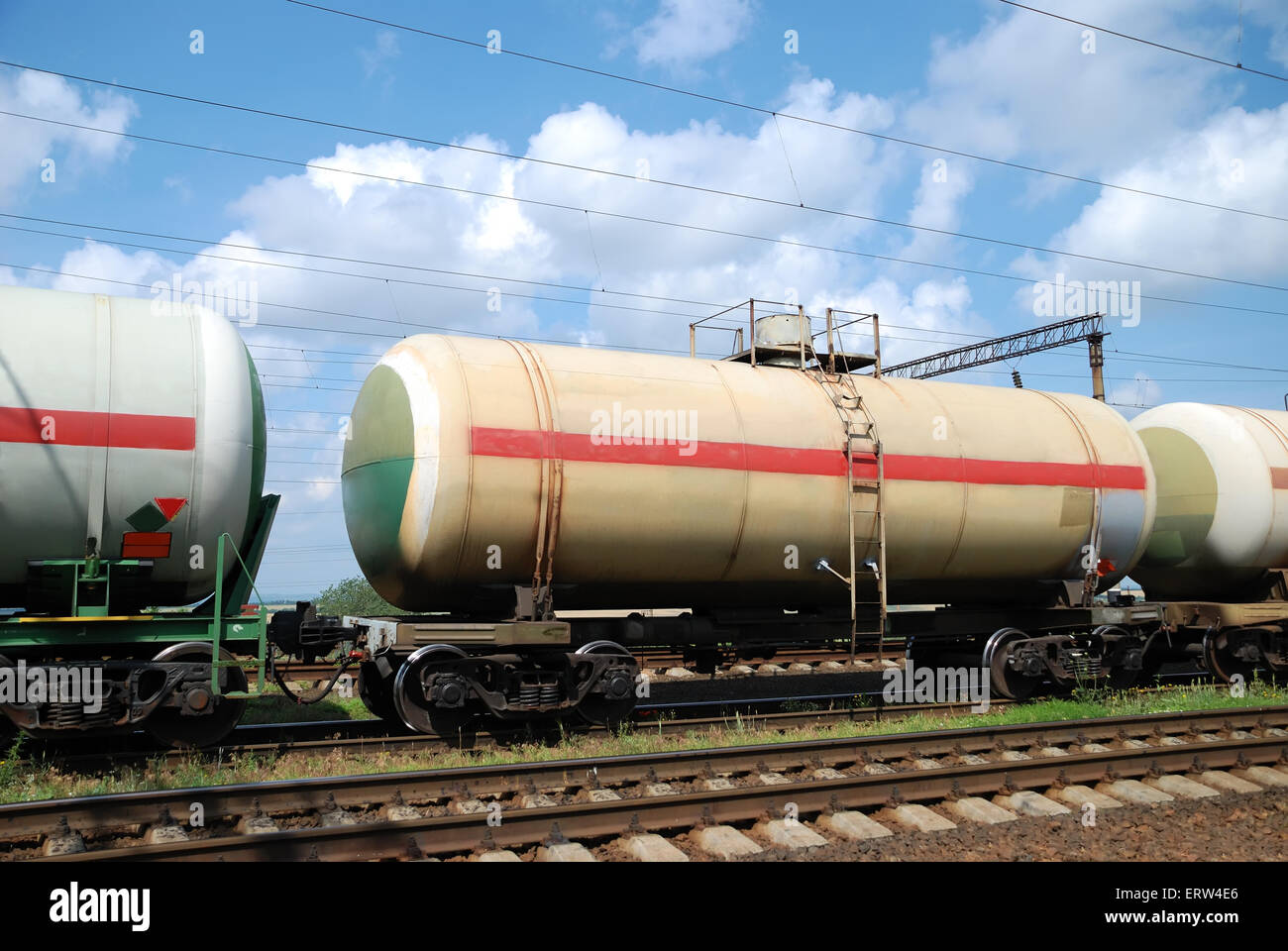 Set of tanks with oil and fuel transport by rail Stock Photo - Alamy