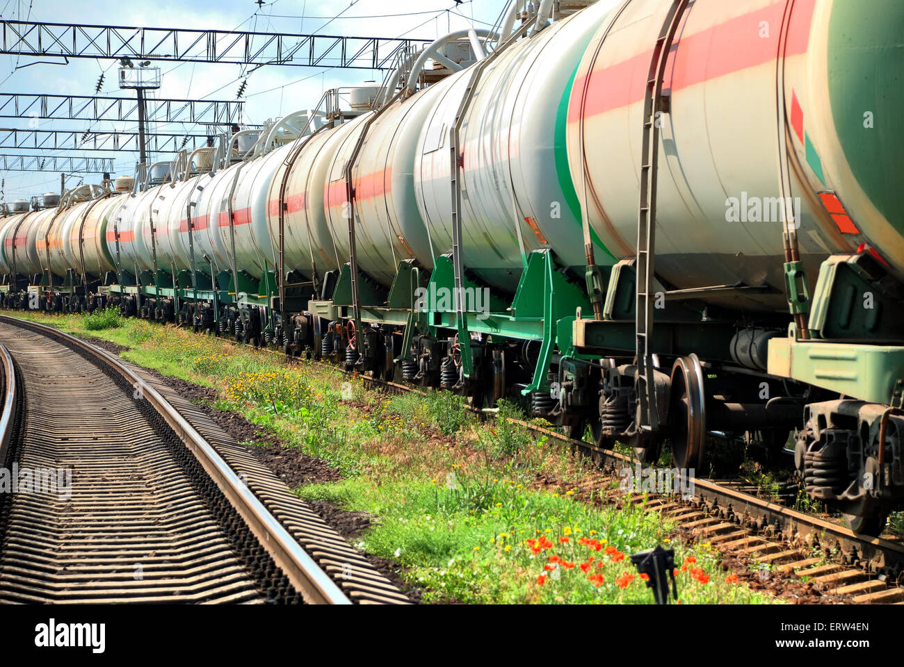 Set of tanks with oil and fuel transport by rail Stock Photo - Alamy