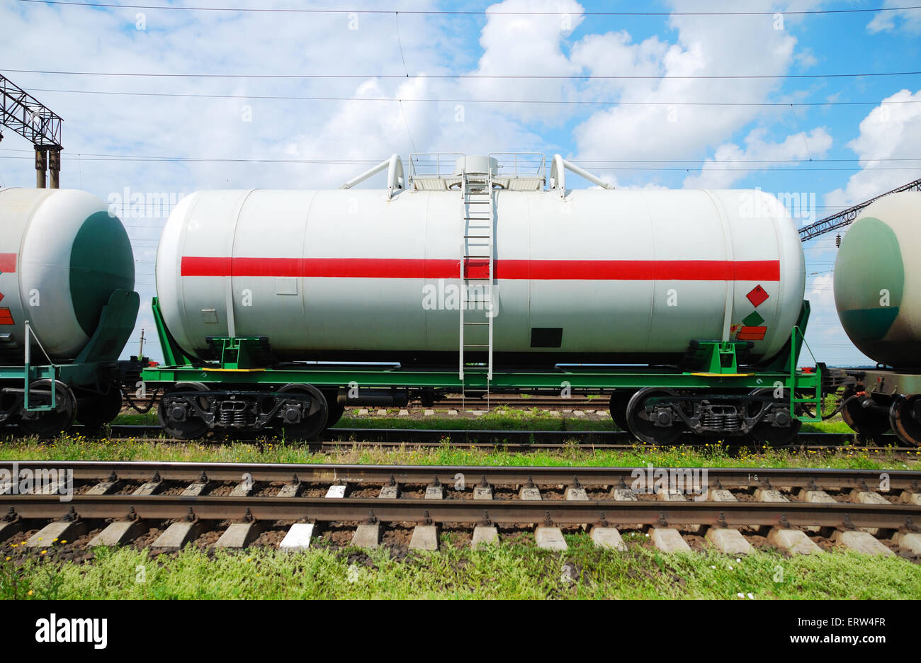 Set of tanks with oil and fuel transport by rail Stock Photo - Alamy