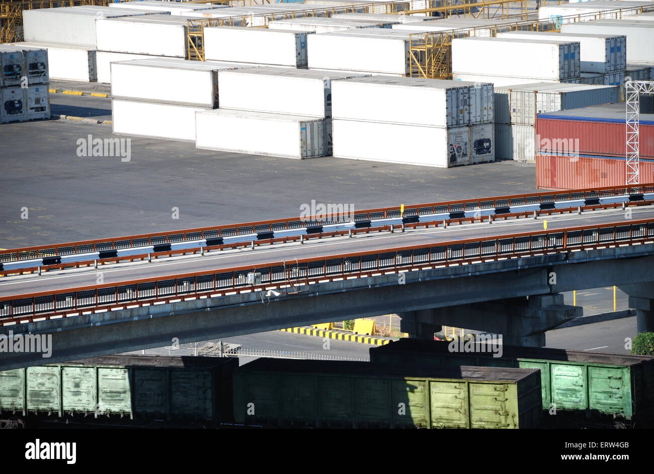 Port warehouse with containers and industrial cargoes Stock Photo - Alamy