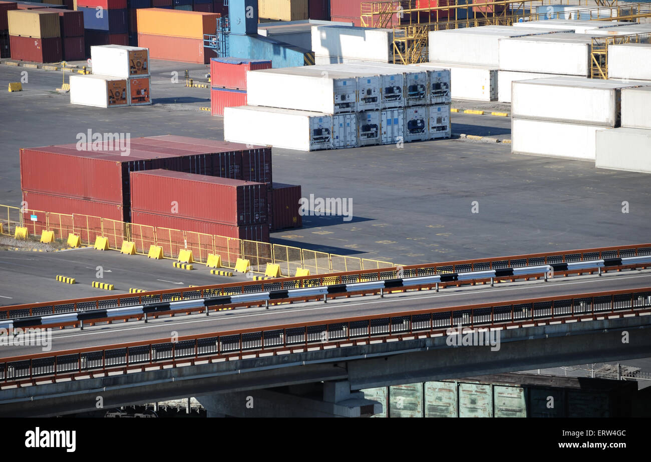 Port warehouse with containers and industrial cargoes Stock Photo - Alamy