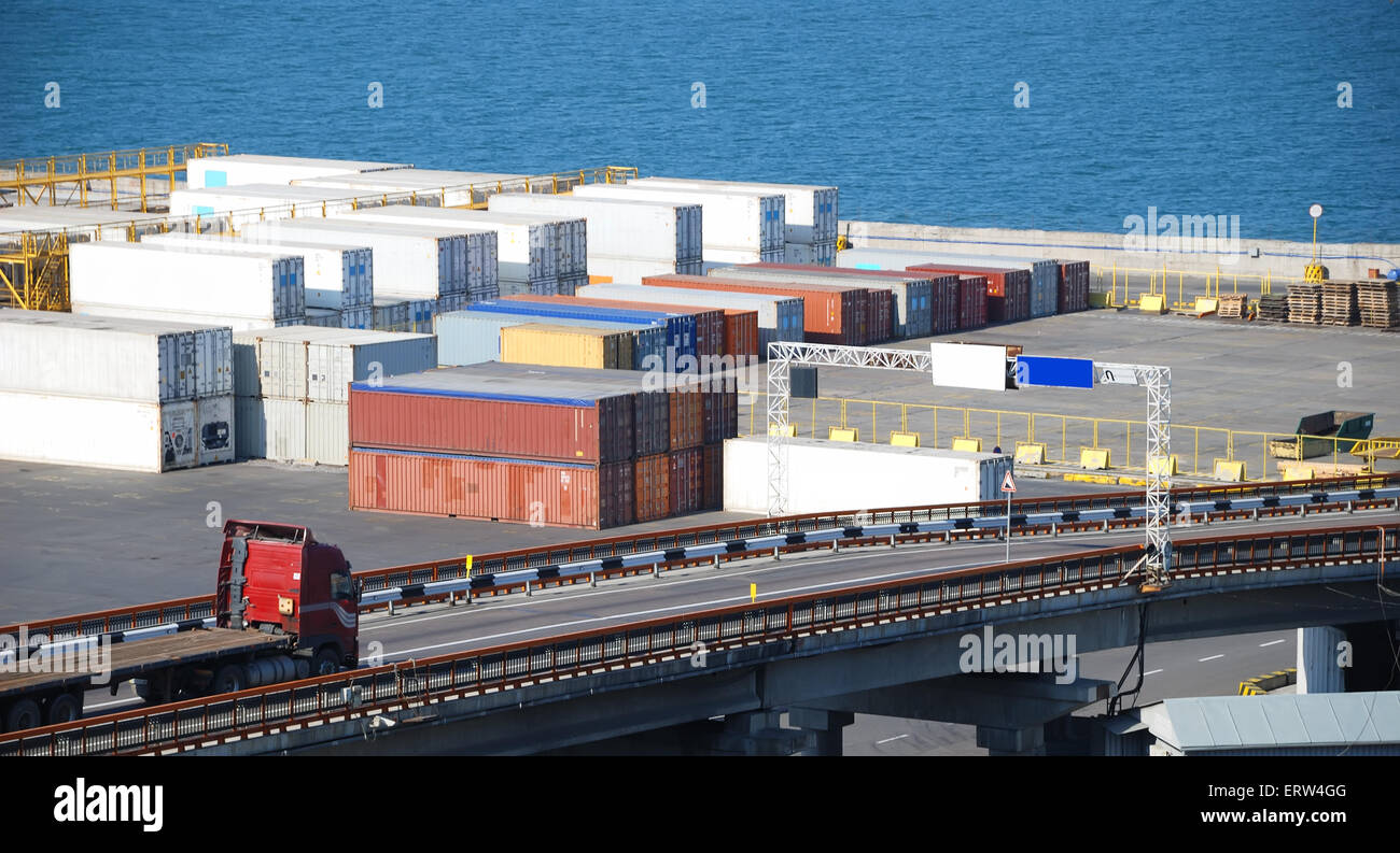 Port warehouse with containers and industrial cargoes Stock Photo - Alamy