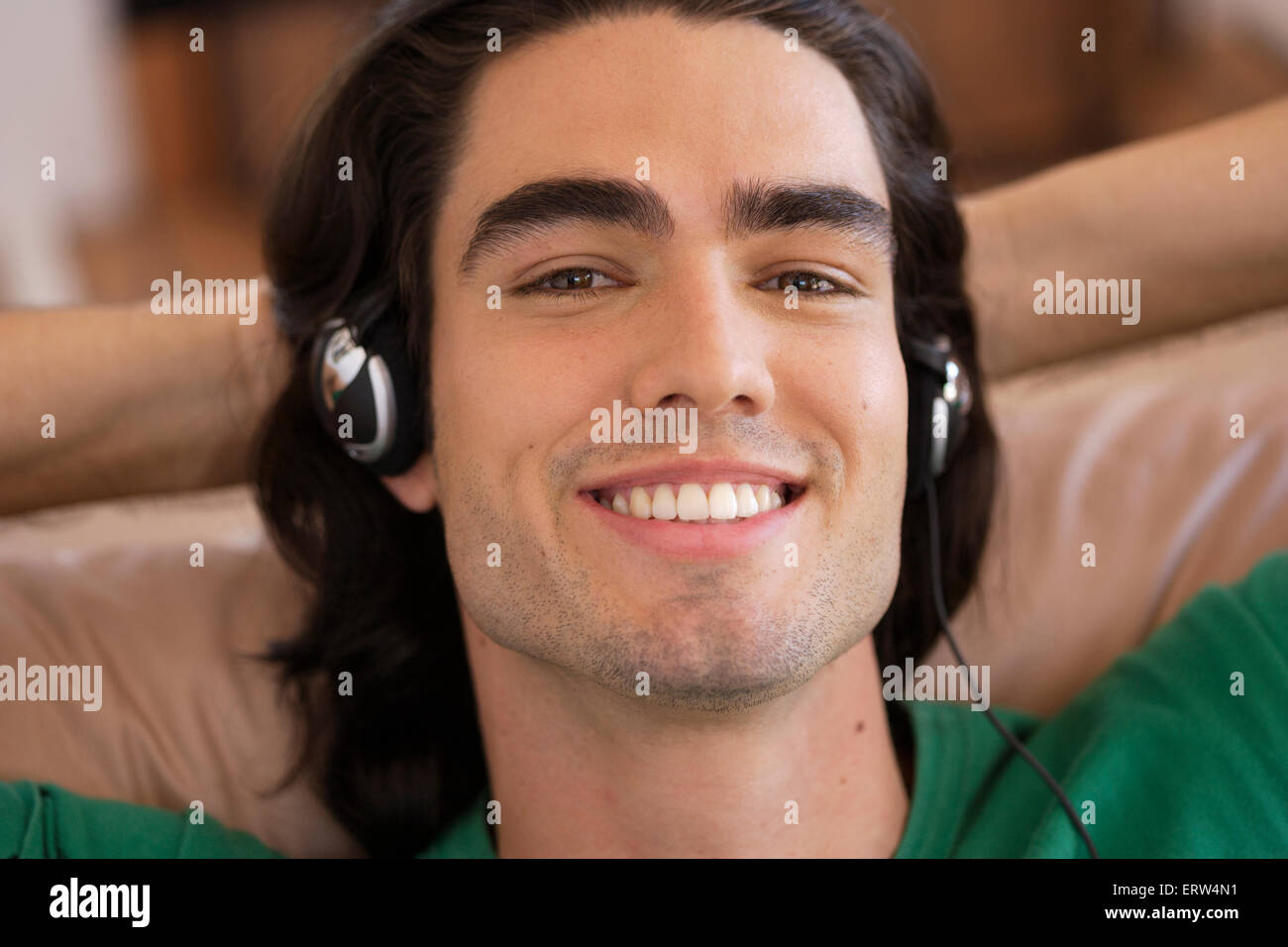 Young man with headphones Stock Photo - Alamy